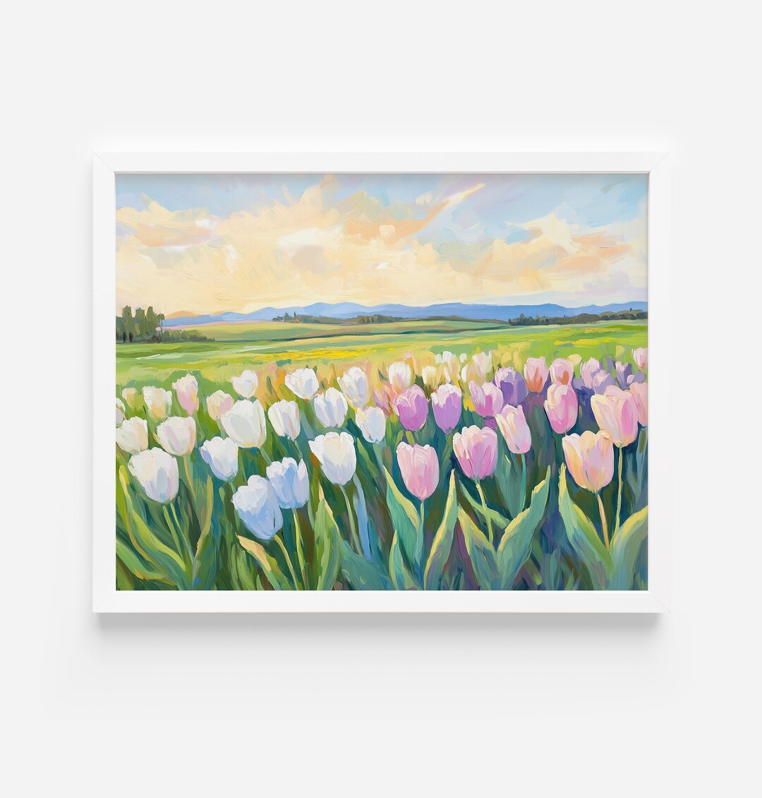 Tulip Field Painting: Spring Flower Farm Landscape (digital Download ...