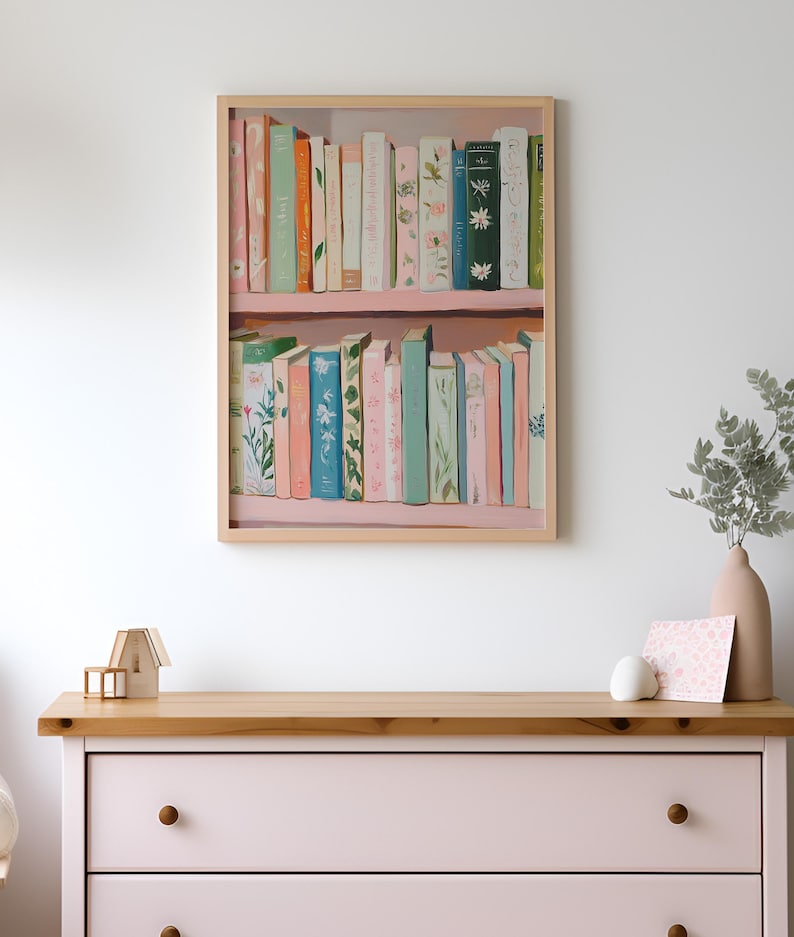 Book Lover Print: Coquette Bookshelf Art (digital Print), Girl Bookworm ...