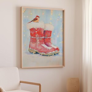 Santa Boots Art Print, Christmas Wall Art, Vintage Winter Decor ...