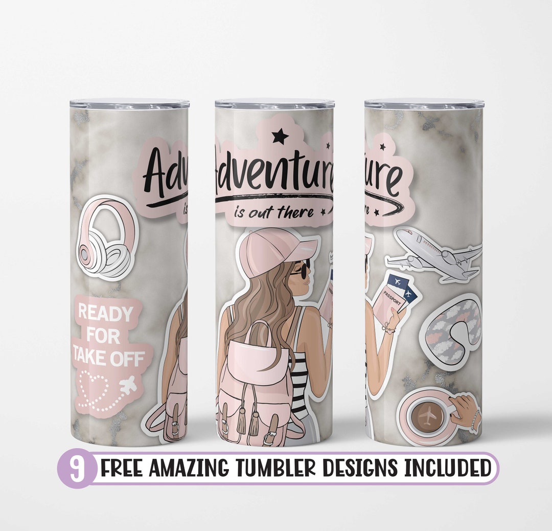 Travel Tumbler Wrap, Wanderlust Traveling Girl Summer Holiday Vacation ...