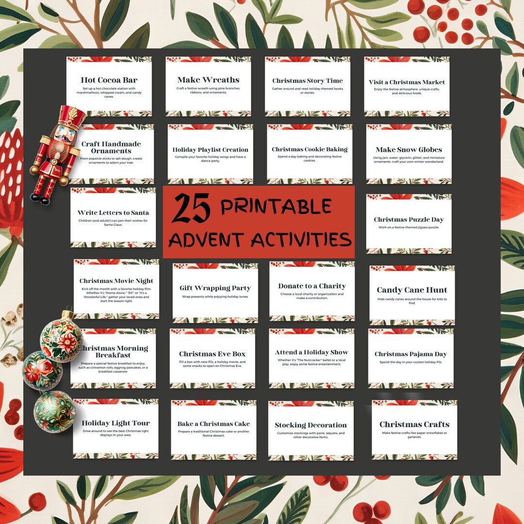 Printable Advent Activity Cards for Kids, Instant Download, Christmas ...