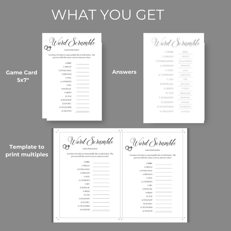 Editable Wedding Word Scramble Game With Answers, Wedding Reception ...