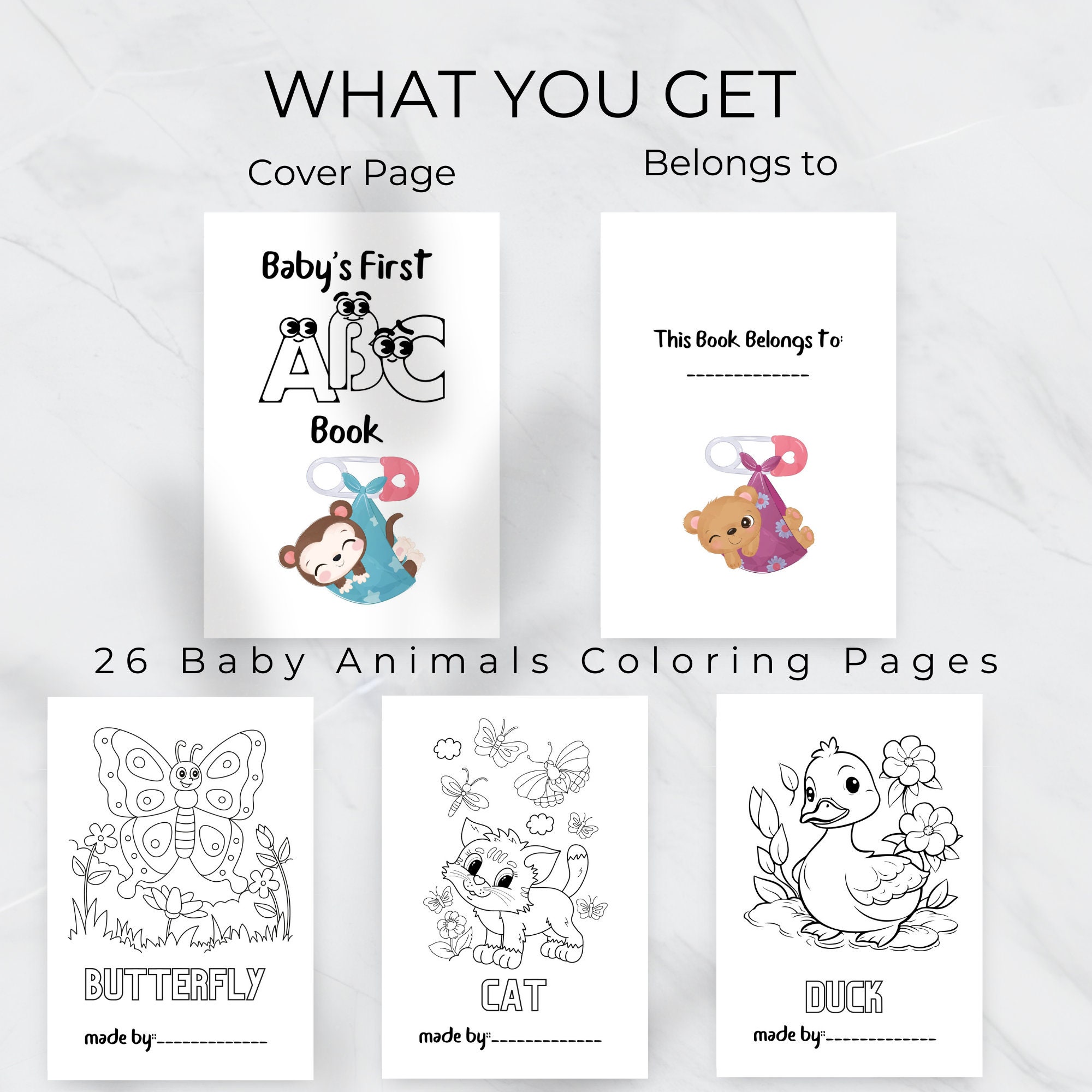 Baby Shower Printable Coloring Book, Alphabet Book, Storybook, First ...