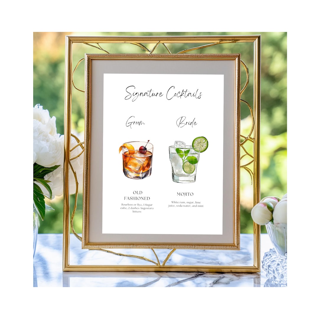Bride and Groom Signature Drinks, His Hers Ours Bar Cocktail Sign With ...