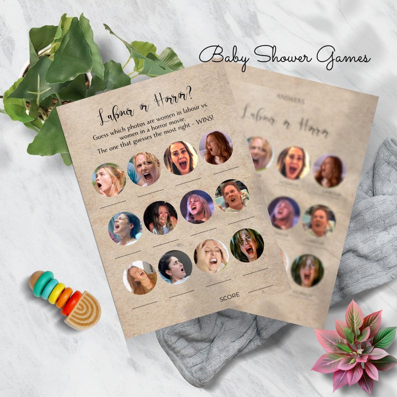 Labour or Horror Quiz, Baby Shower Game, Minimalist Theme, Baby Shower ...