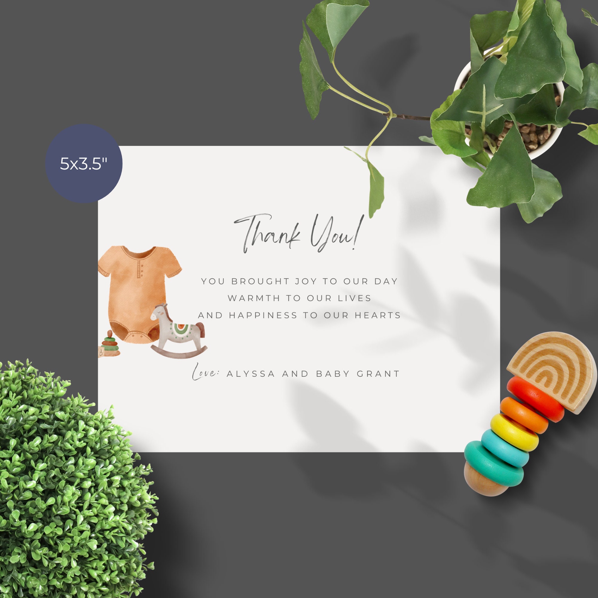 Editable Thank You Card Template, Baby Clothes Acknowledgement Note ...