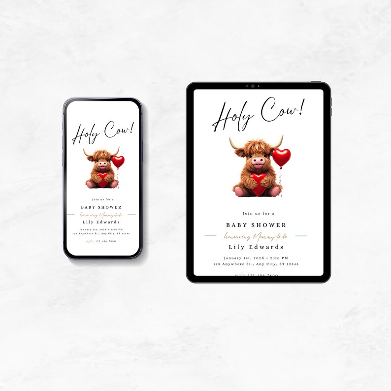 Evite Baby Shower Highland Cow, Digital Sweetheart Invite, Holy Cow ...