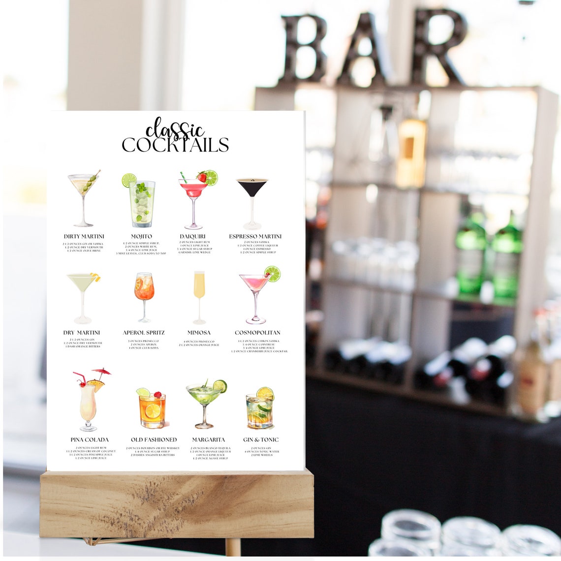 Classic Cocktails Bar Sign, Wedding Reception Signature Drinks ...