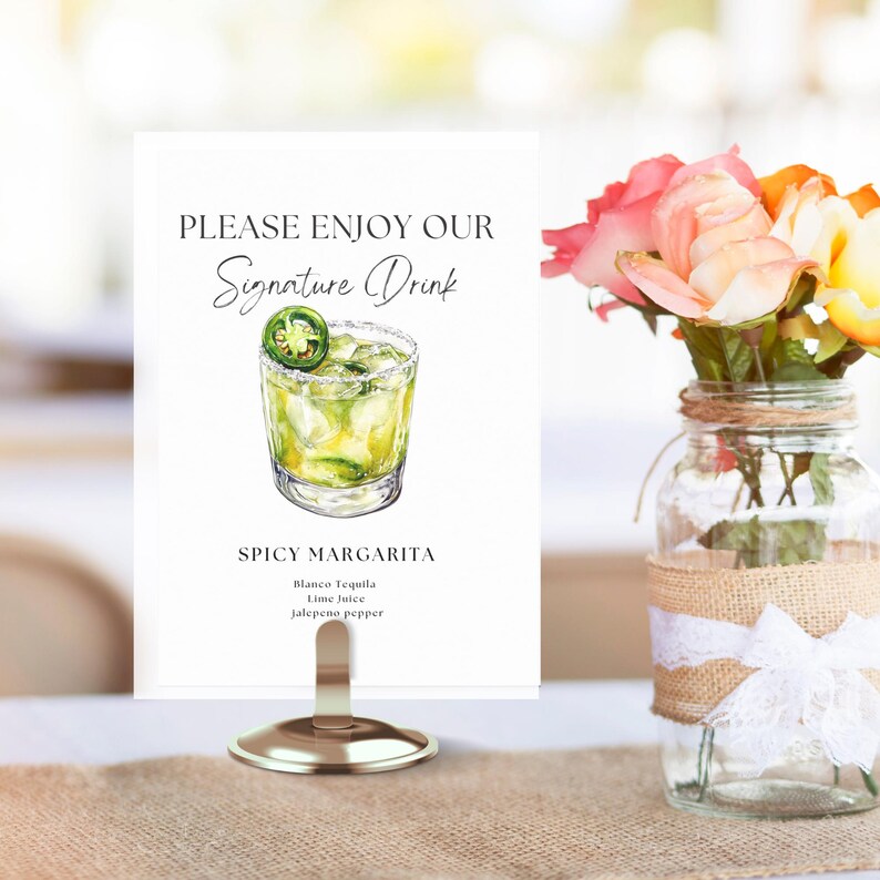 Spicy Margarita Signature Drink Sign, Cocktail Wedding Signs, Sign His ...