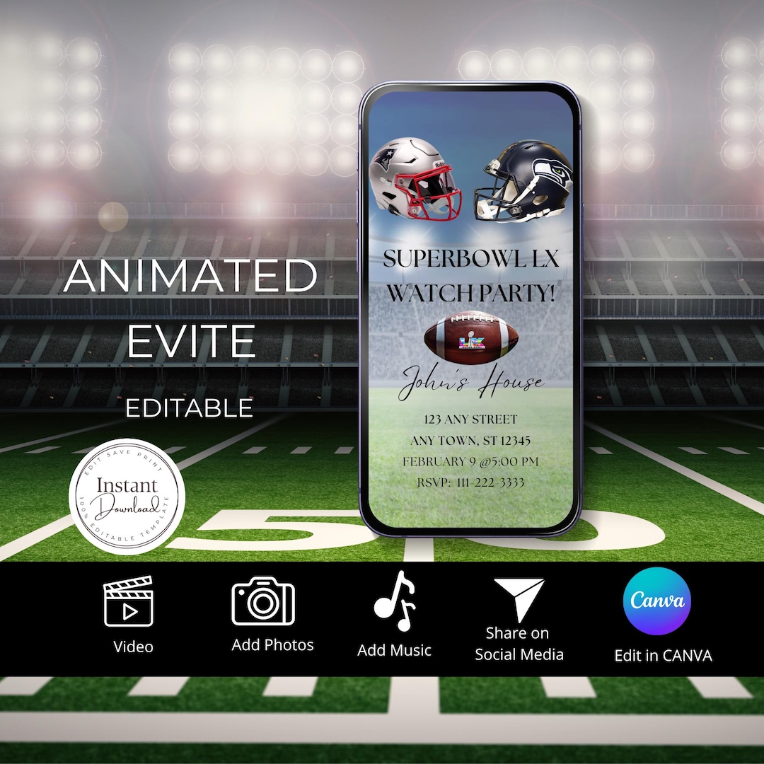 Football Championship Watch Party Animated Evite Game Day Digital ...