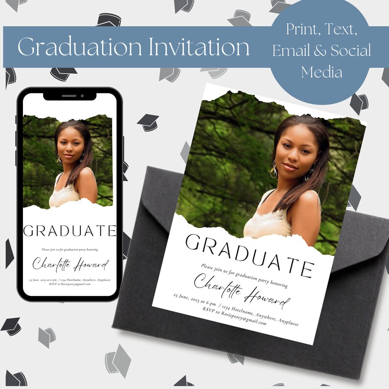 Graduation Party Invitation With Photo, Grad Announcement Card, Instant ...