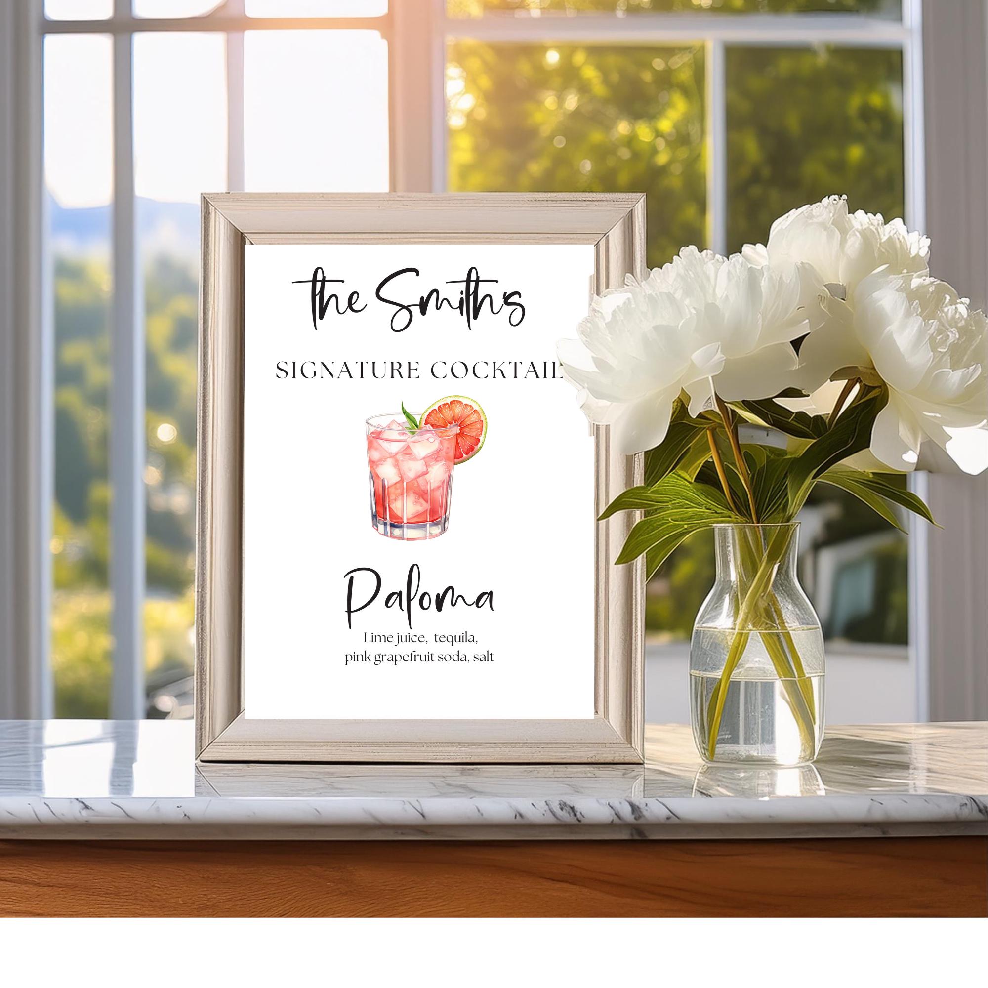 Paloma Signature Drink Sign, Wedding Bar Menu (editable, Printable) - Etsy