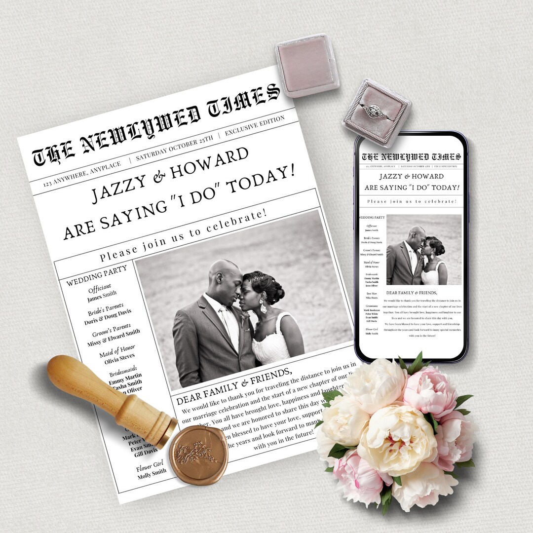 Wedding Newspaper Template Folded, Canva Infographic Order of Events ...