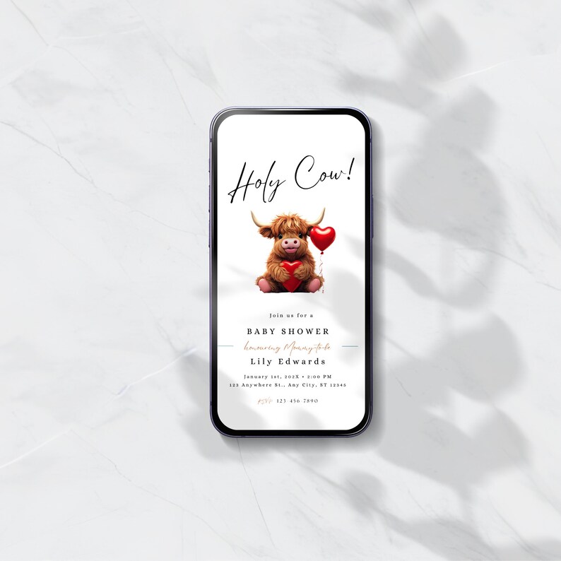 Evite Baby Shower Highland Cow, Digital Sweetheart Invite, Holy Cow ...