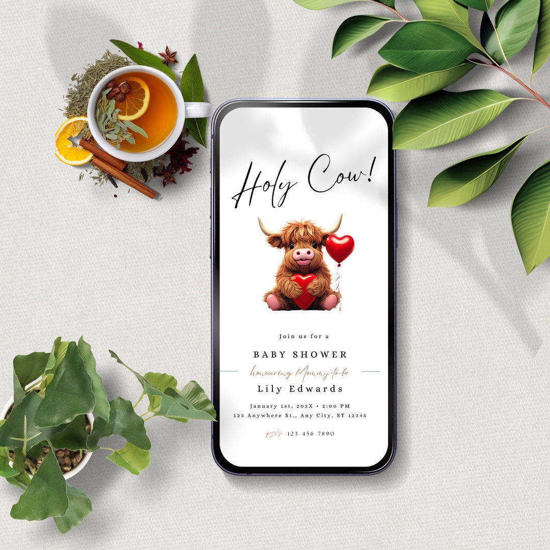 Evite Baby Shower Highland Cow, Digital Sweetheart Invite, Holy Cow ...