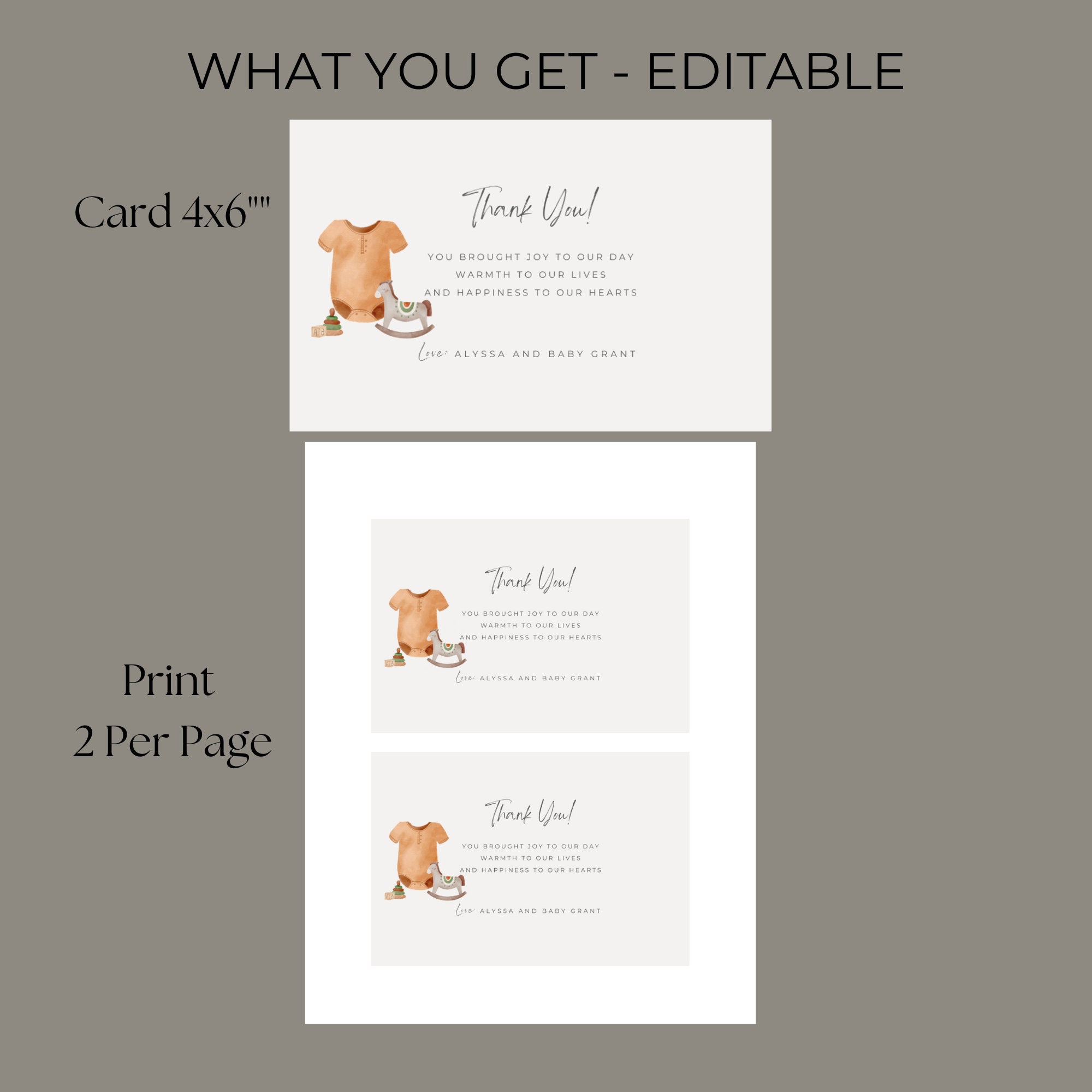 Editable Thank You Card Template, Baby Clothes Acknowledgement Note ...
