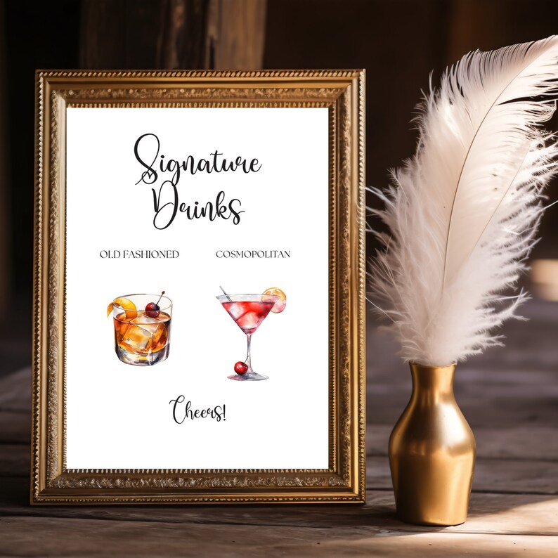 Signature Drink His and Hers, Bar Menu Wedding Reception, Drink Sign ...