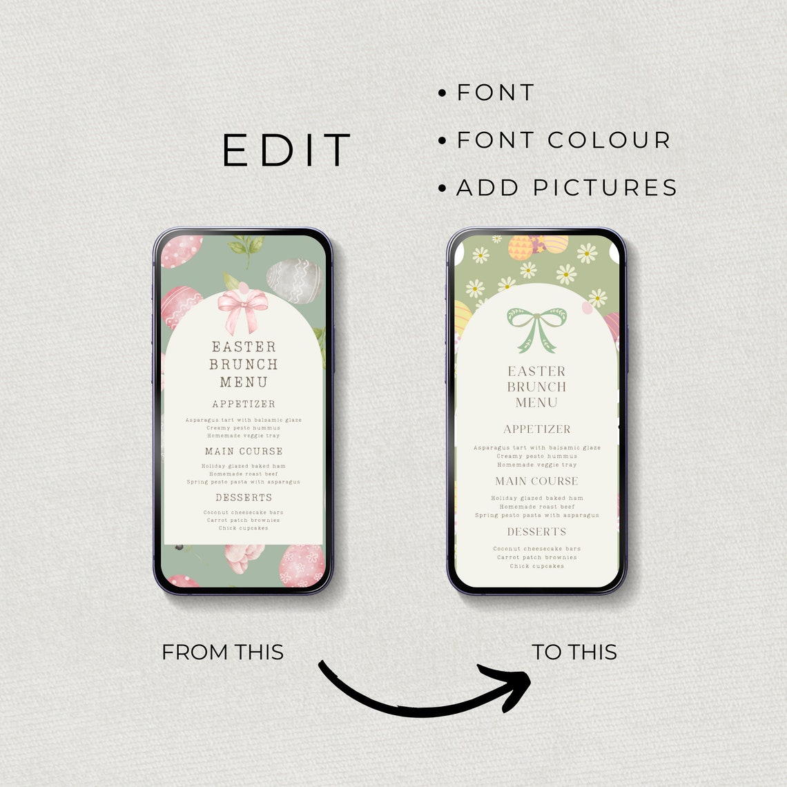 Easter Menu Template, Brunch, Floral Lunch Menu for Easter, Editable ...