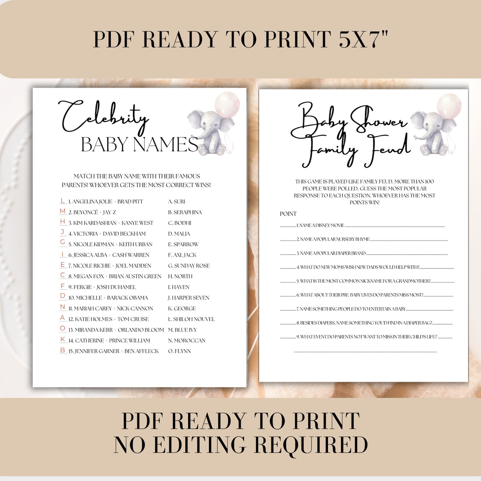 Printable Baby Shower Games With Answer Minimalistic Baby - Etsy