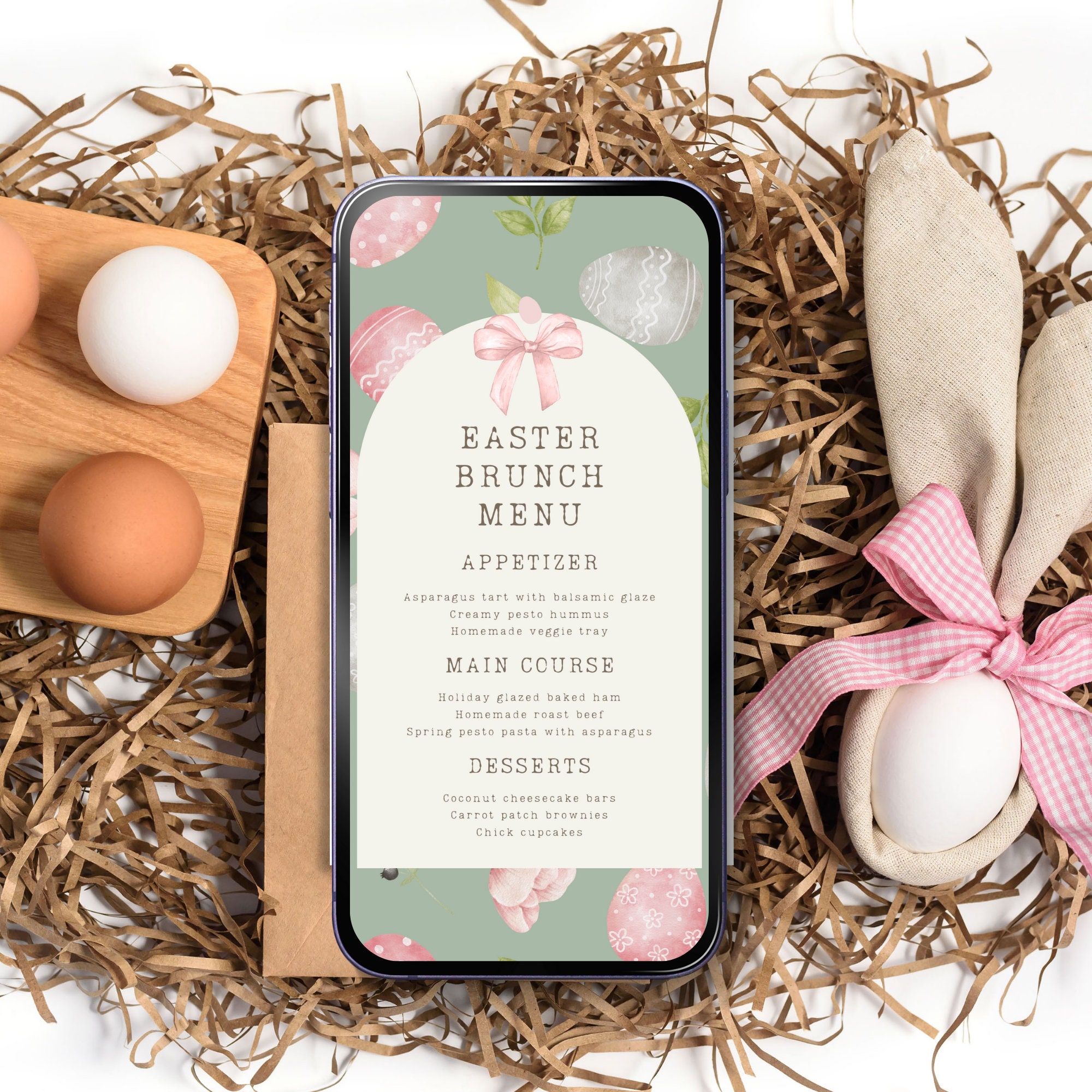 Easter Menu Template, Brunch, Floral Lunch Menu for Easter, Editable ...