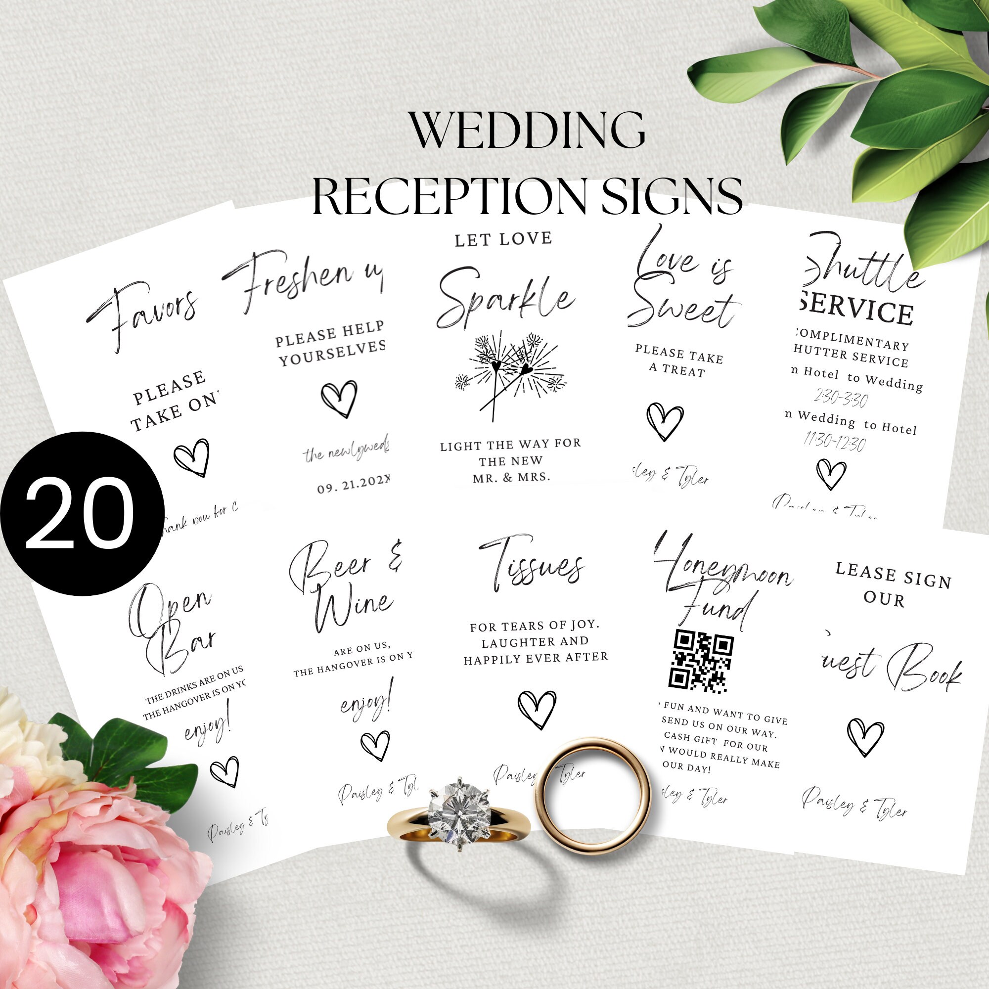 Modern Wedding Reception Signs Bundle, Minimalist Template (instant ...