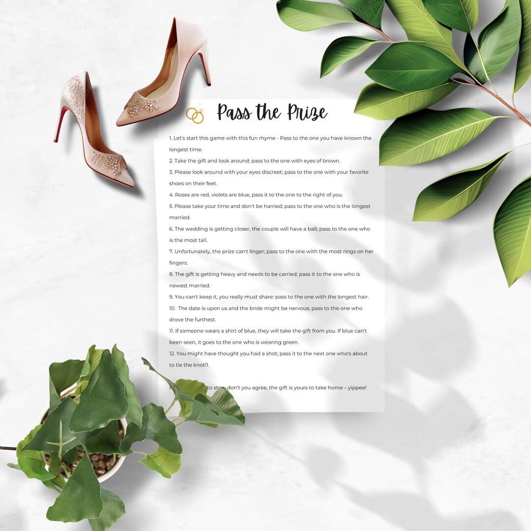Pass the Prize Bridal Shower Poem Game, Printable Wedding Games ...