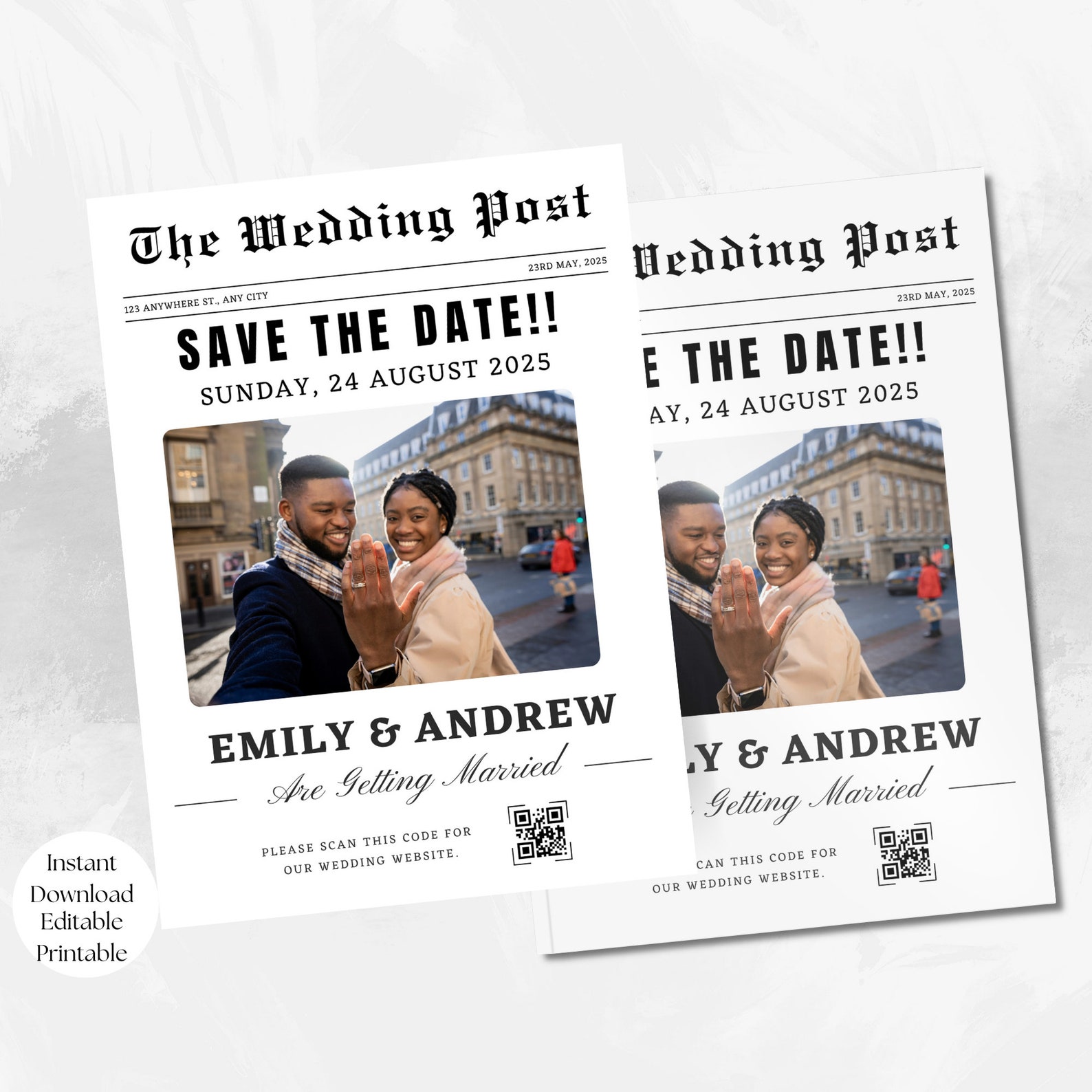 Newspaper Wedding Save the Date Template, Editable Canva Design ...