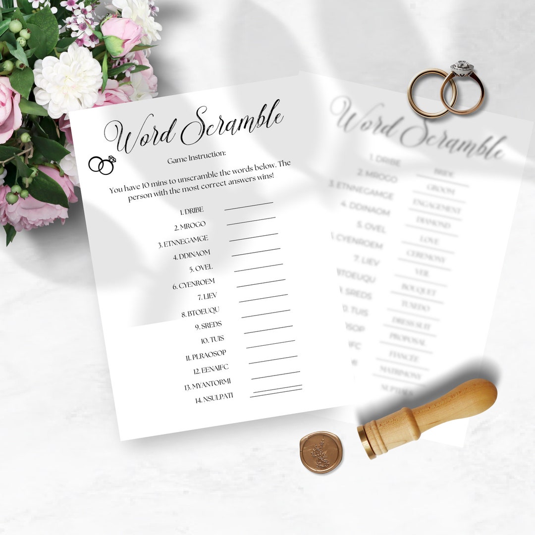 Editable Wedding Word Scramble Game With Answers, Wedding Reception ...