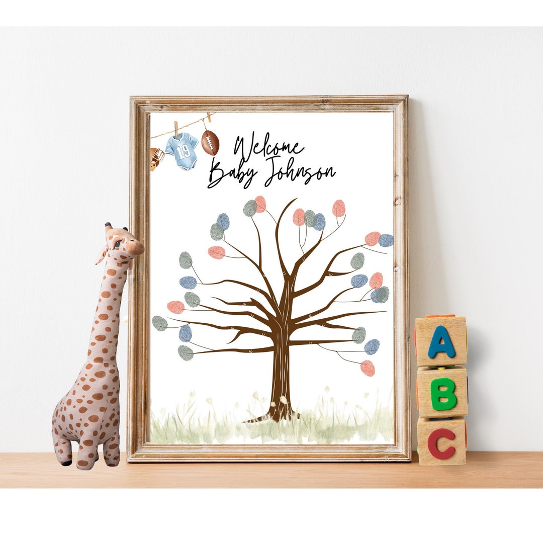 Football Baby Shower Fingerprint Guestbook Tree Sign Printable Sports ...