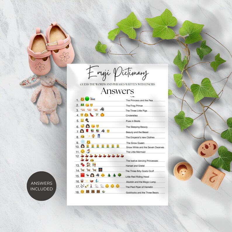 Printable Childrens Book Emoji Pictionary Baby Shower Games With Answer ...