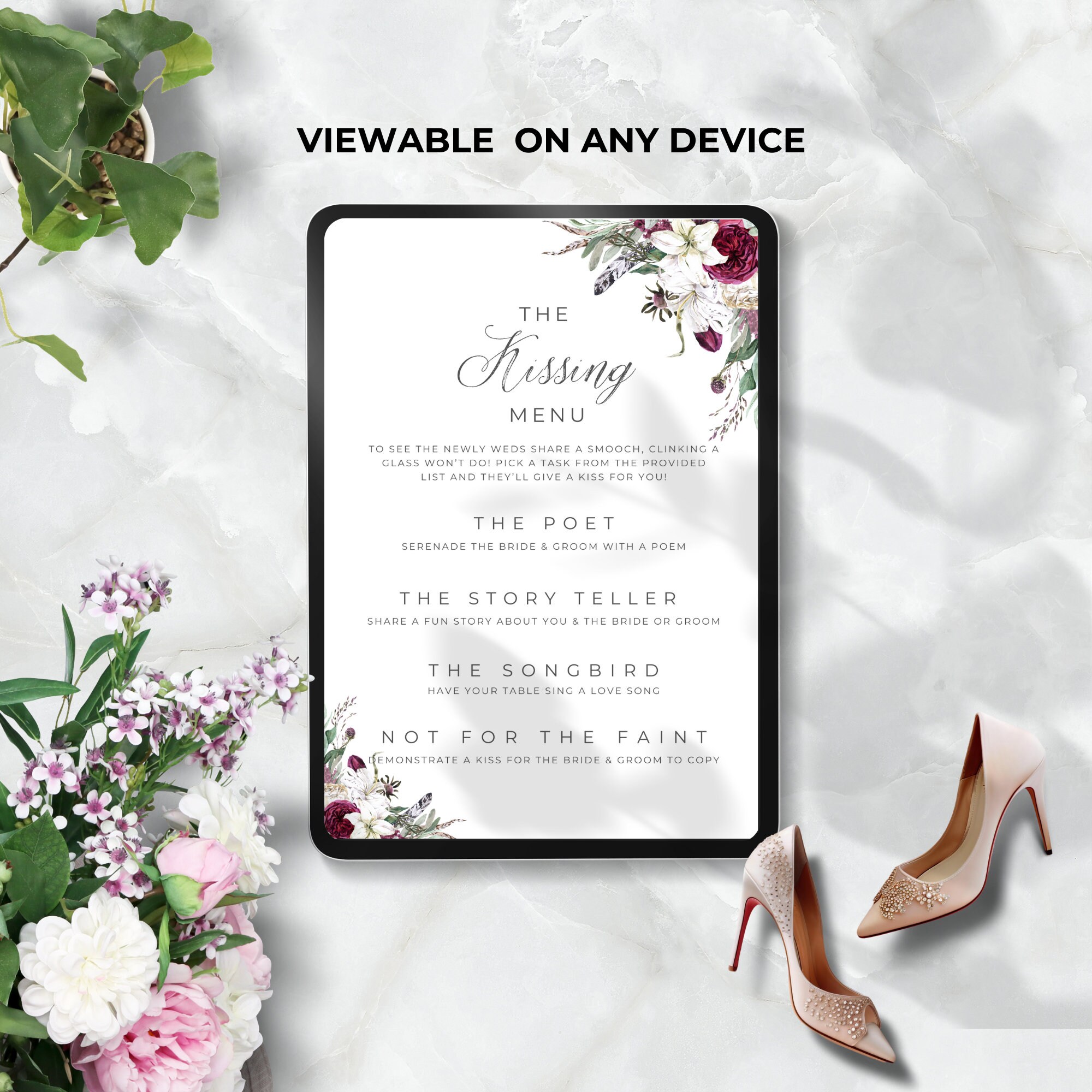Wedding Games the Kissing Menu Template, Printable, Bride and Groom ...