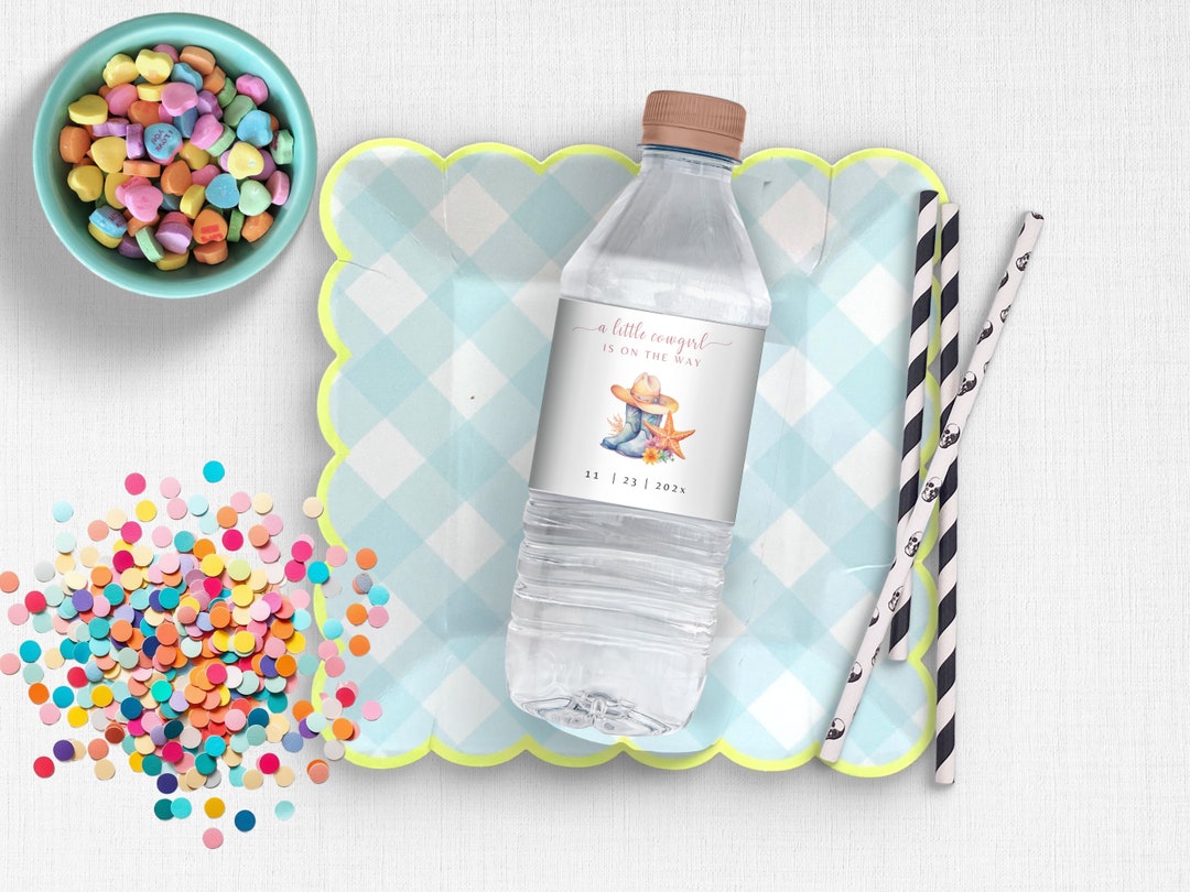 A Little Cowgirl Baby Shower Water Bottle Label Template, Editable ...