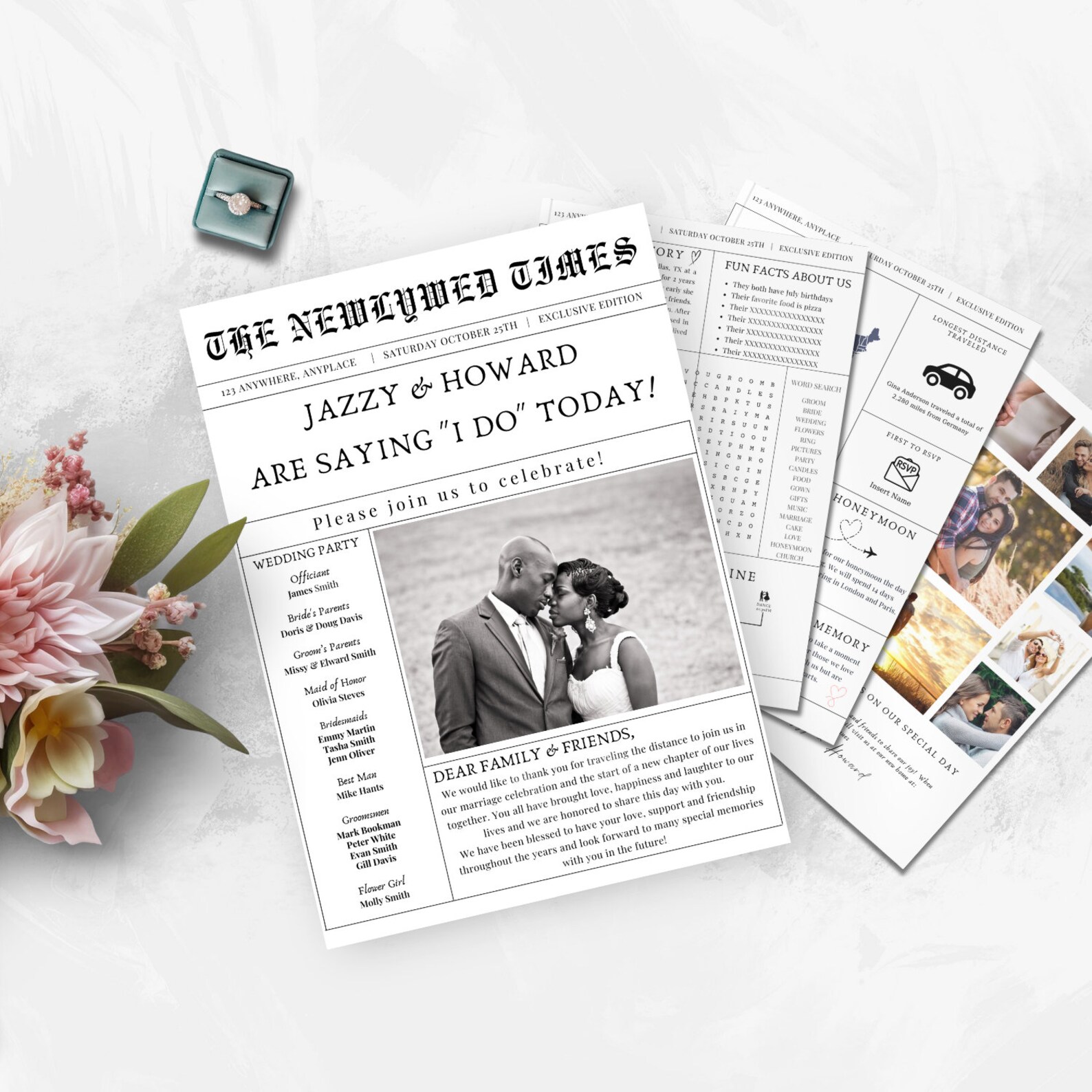 Wedding Newspaper Template Folded, Canva Infographic Order of Events ...
