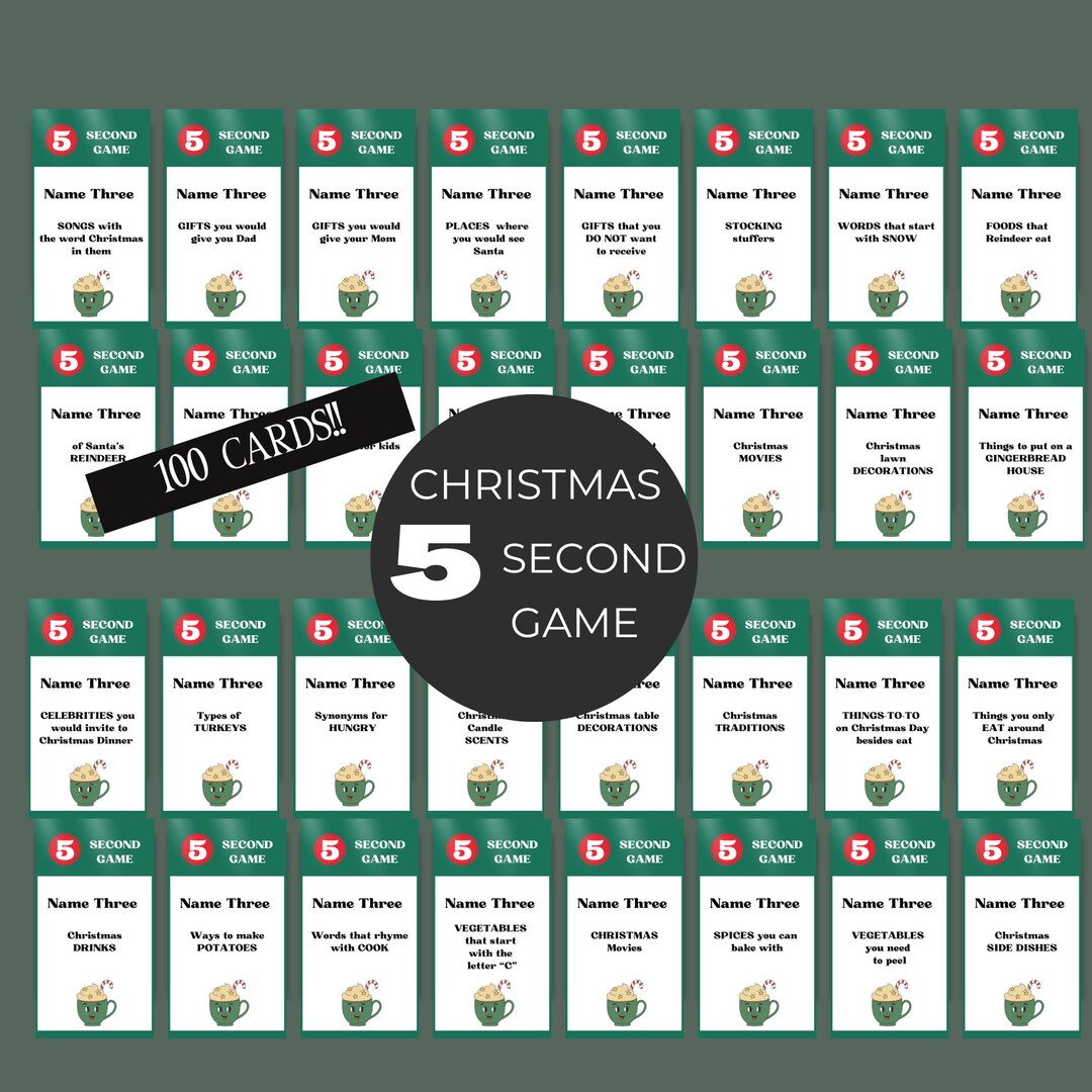 Christmas 5 Second Game, Printable Christmas Game, Instant Download ...