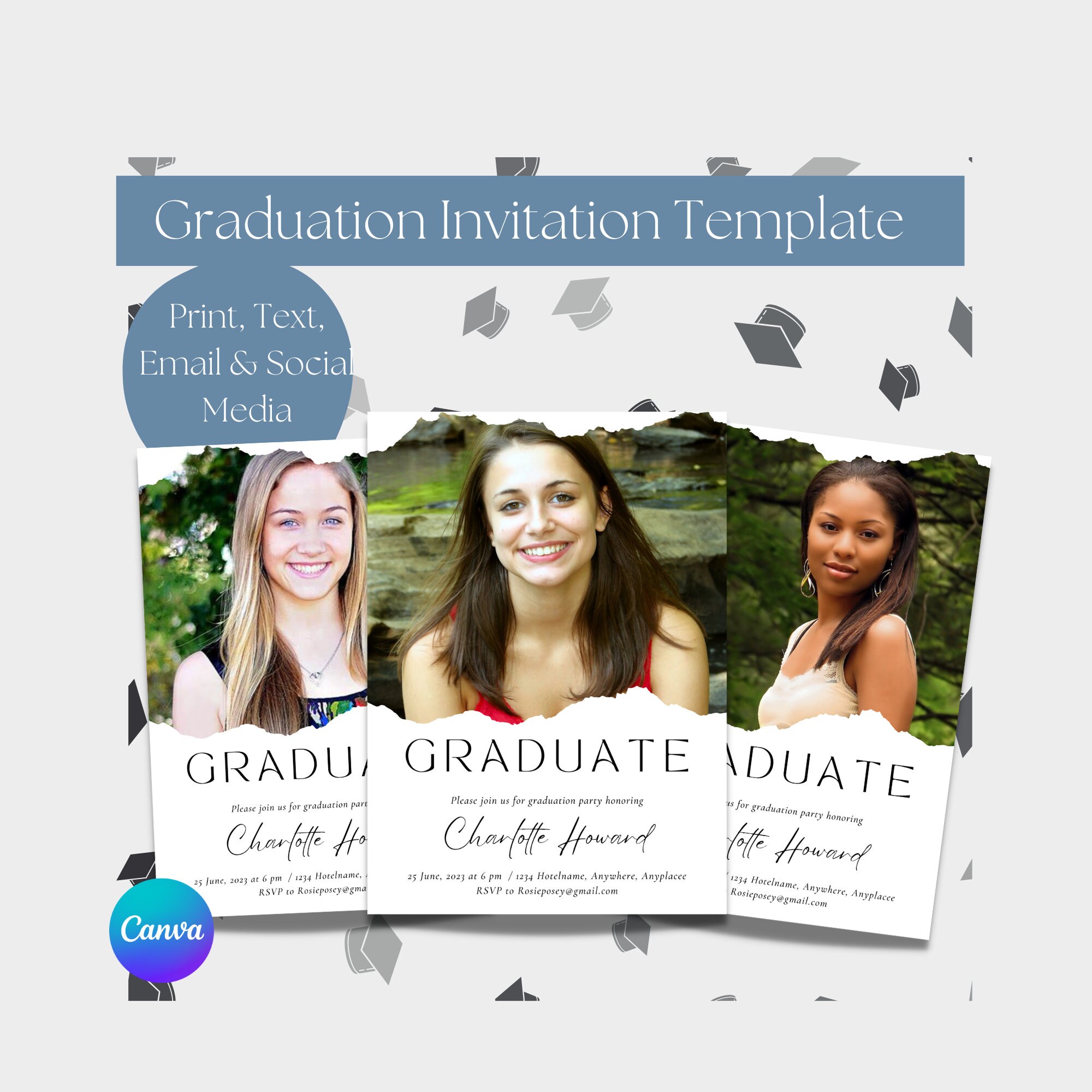 Graduation Party Invitation With Photo, Grad Announcement Card, Instant ...