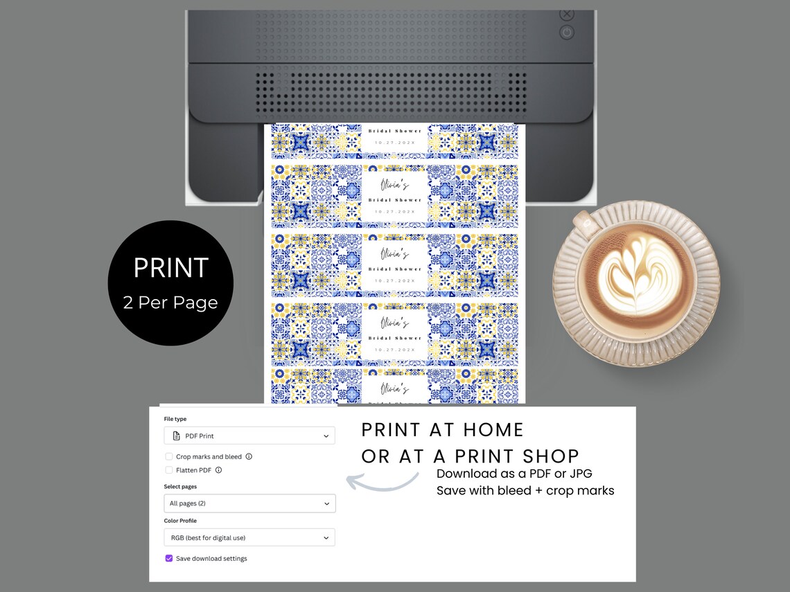 Water Bottle Labels Mediterranean Water Wrap, Blue Tile and Lemon Drink ...