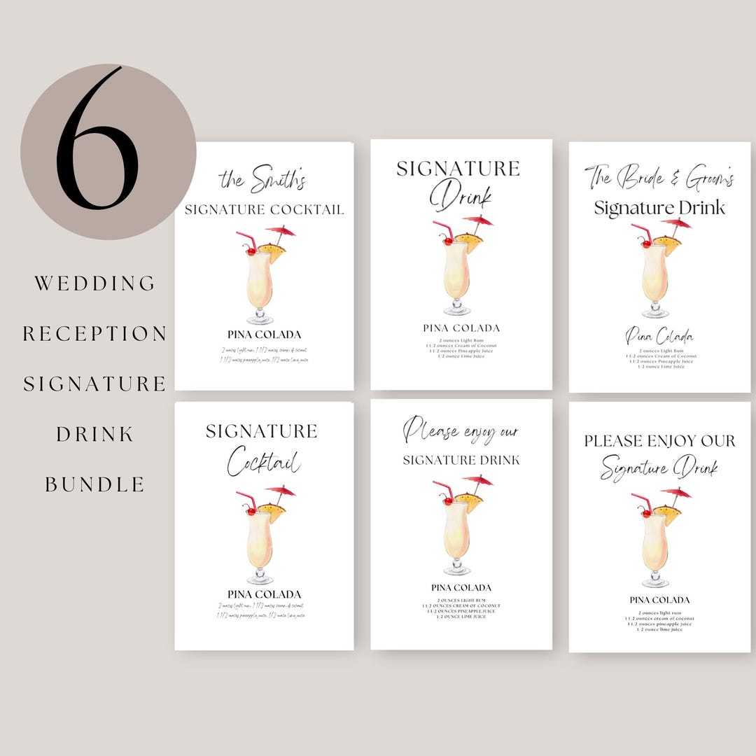 Signature Drink Sign Piña Colada Printable Wedding Bar Menu Editable ...