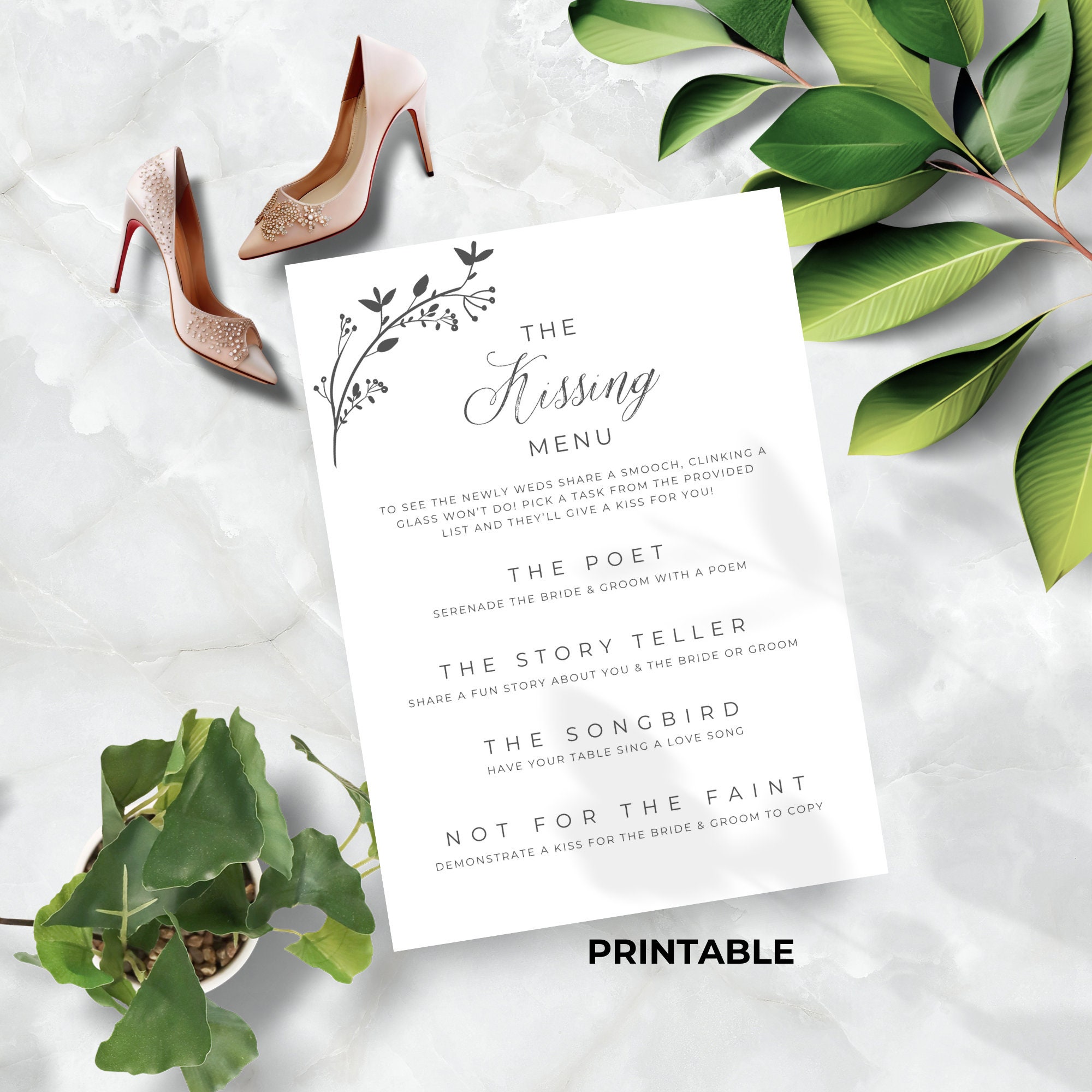 Wedding Games the Kissing Menu Template, Printable, Bride and Groom ...