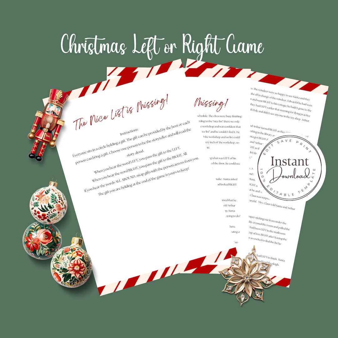 Right Left Christmas Party Game Funny, Printable, Holiday Activity ...