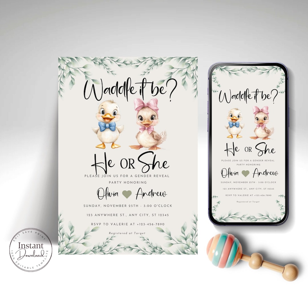 Waddle It Be Baby Duck Gender Reveal Invitation, What the Duck Invite ...