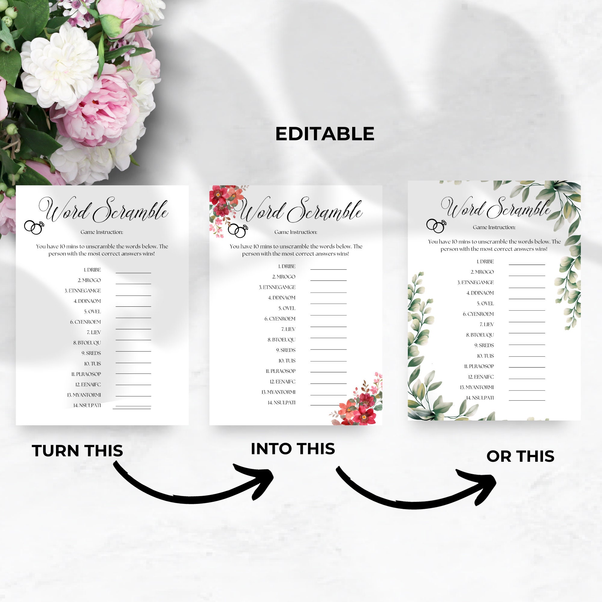 Editable Wedding Word Scramble Game With Answers, Wedding Reception ...