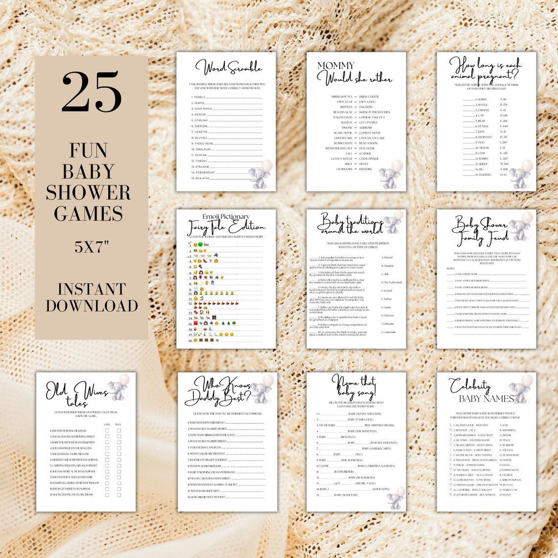 Printable Baby Shower Games With Answer Minimalistic Baby - Etsy