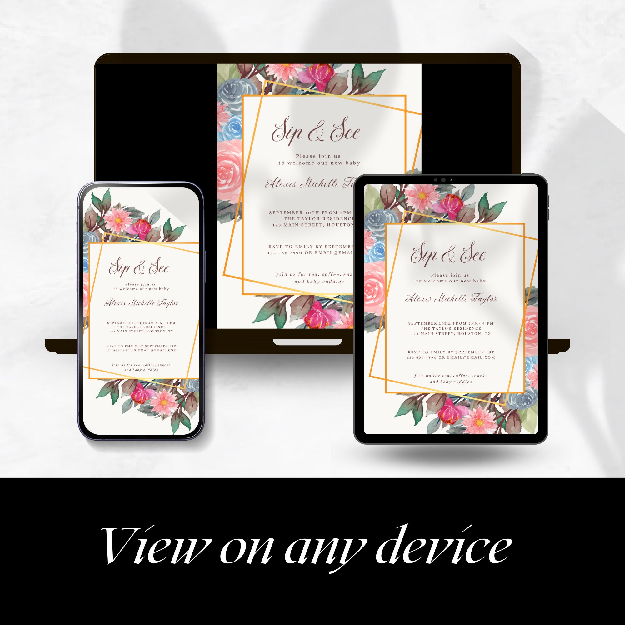 Digtial Invitation for Sip and See, Floral Meet and Greet Baby Shower ...