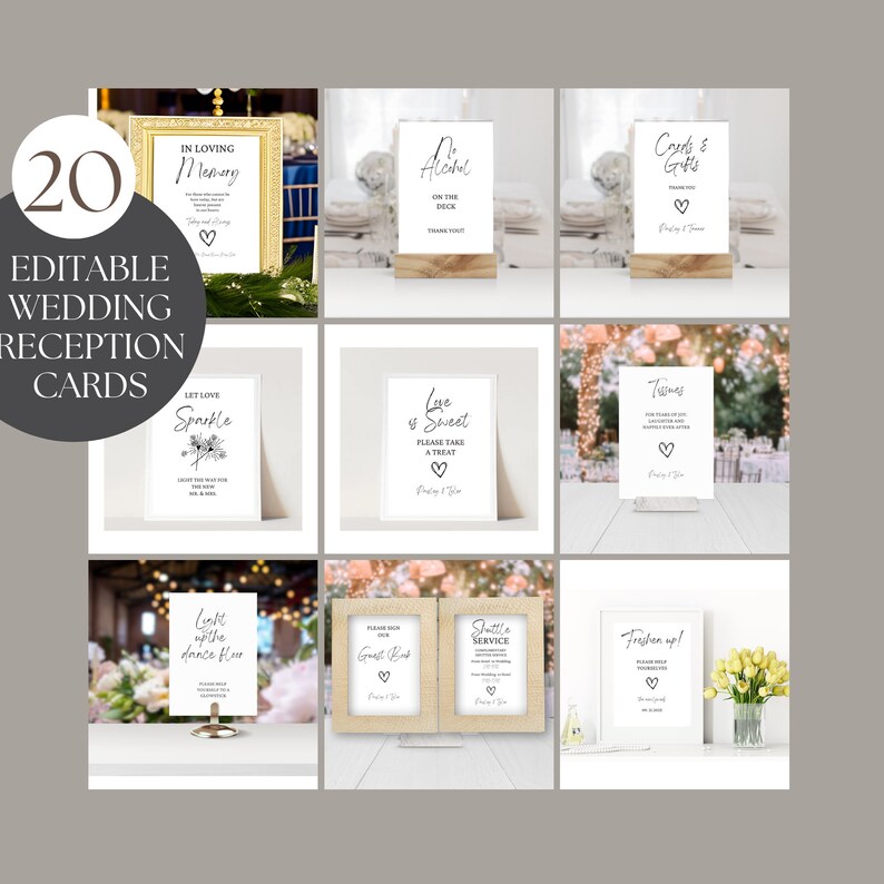 Wedding Signs Bundle, 20 Modern Wedding Signs Template, Minimalist ...