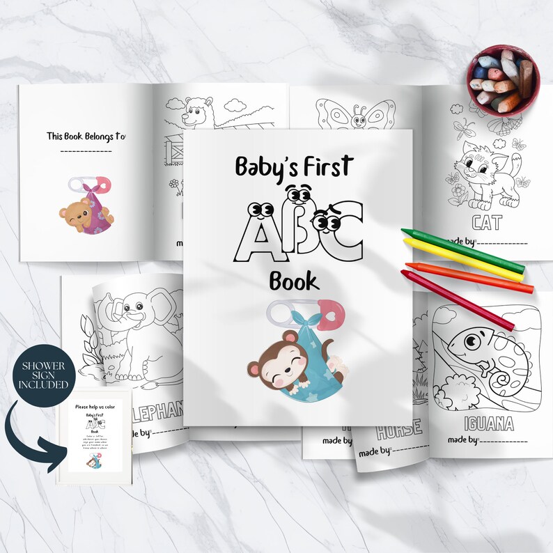 Baby Shower ABC Animal Coloring Book, Keepsake Activity (digital ...