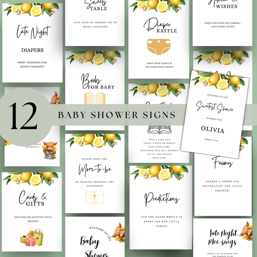 Lemon Baby Shower Printable Signs Set 5x7 8x10 Gender Neutral Citrus ...
