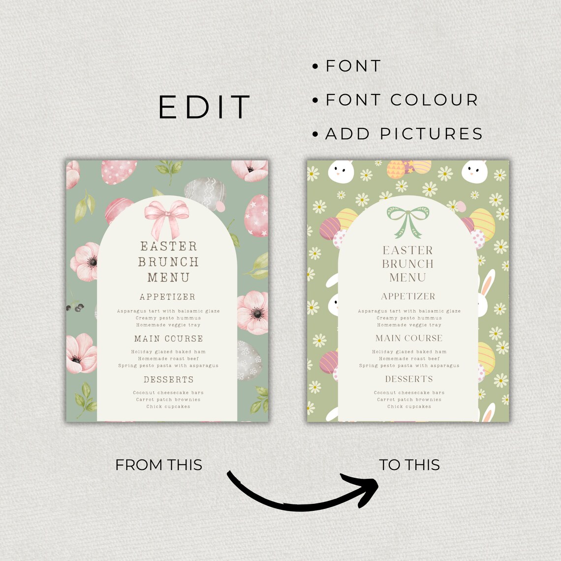 Easter Menu Template, Brunch, Floral Lunch Menu for Easter, Editable ...