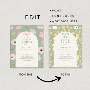 Easter Menu Template, Brunch, Floral Lunch Menu for Easter, Editable ...