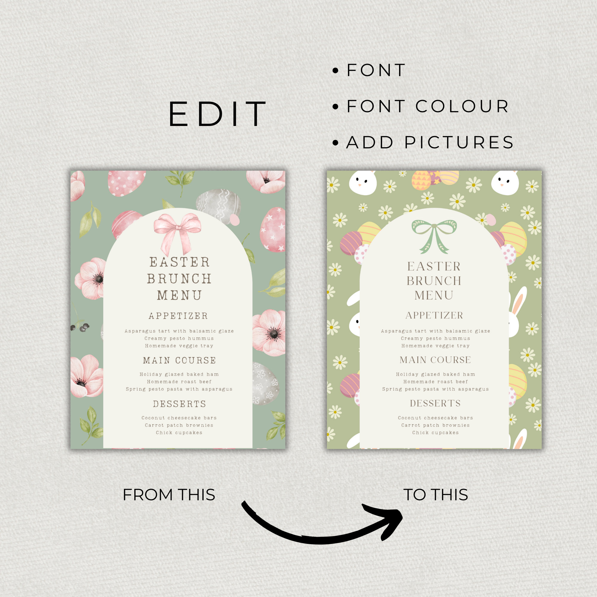 Easter Brunch Menu Template, Floral Lunch Menu for Easter, Editable ...