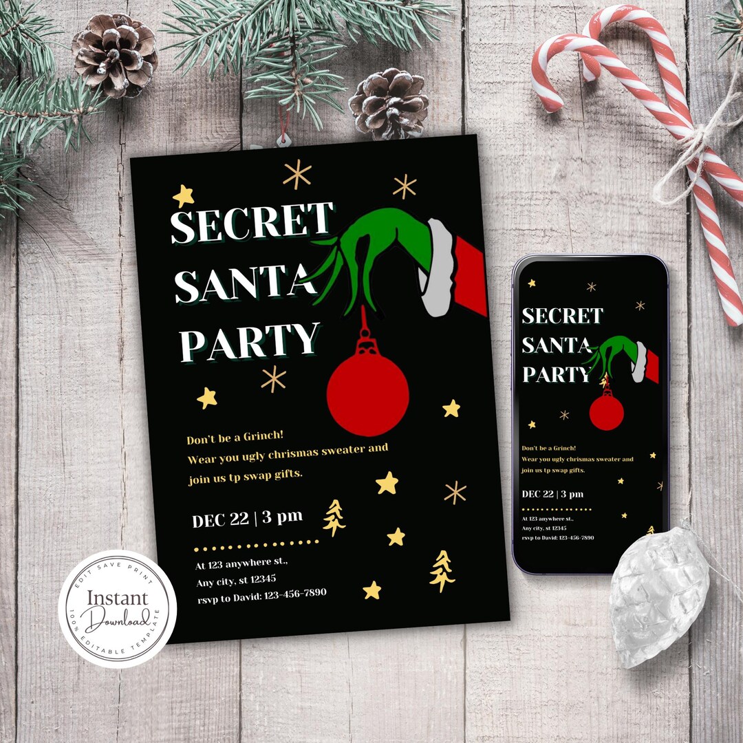 Secret Santa Gift Exchange Invite, Christmas Party Invitation ...